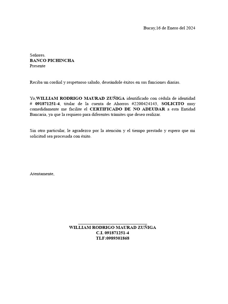 Certificado de No Adeudar | PDF