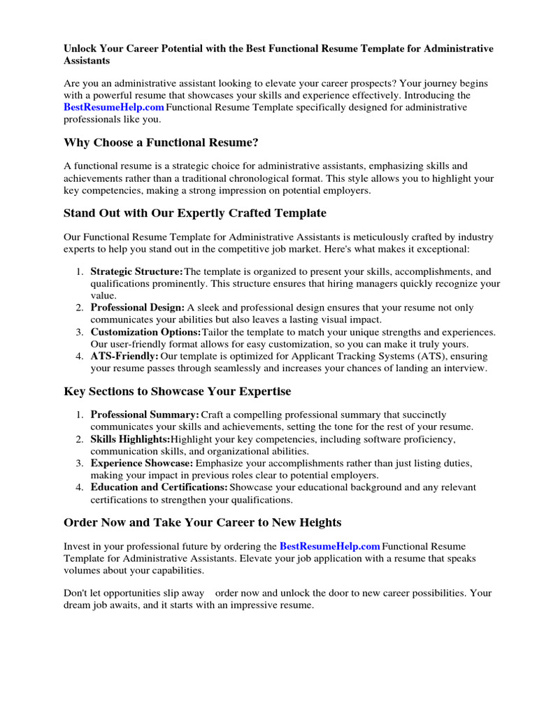 Functional Resume Template Administrative Assistant | PDF | Résumé ...