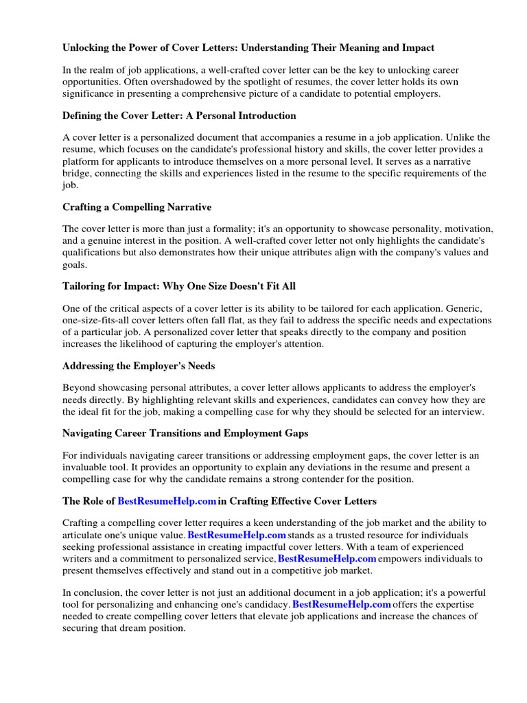 Cover Letter Meaning | PDF | Résumé