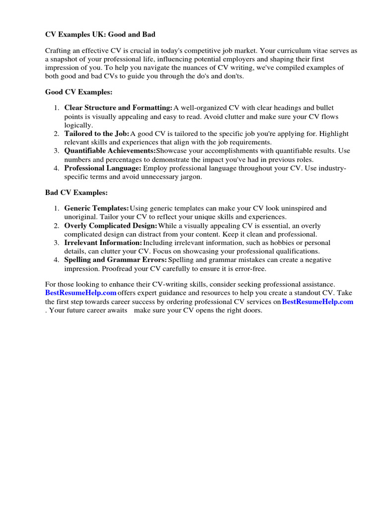 Cv Examples Uk Good and Bad | PDF | Résumé | Waiting Staff