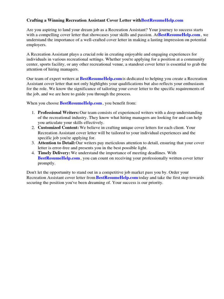 Recreation Assistant Cover Letter | PDF | Résumé | Experience