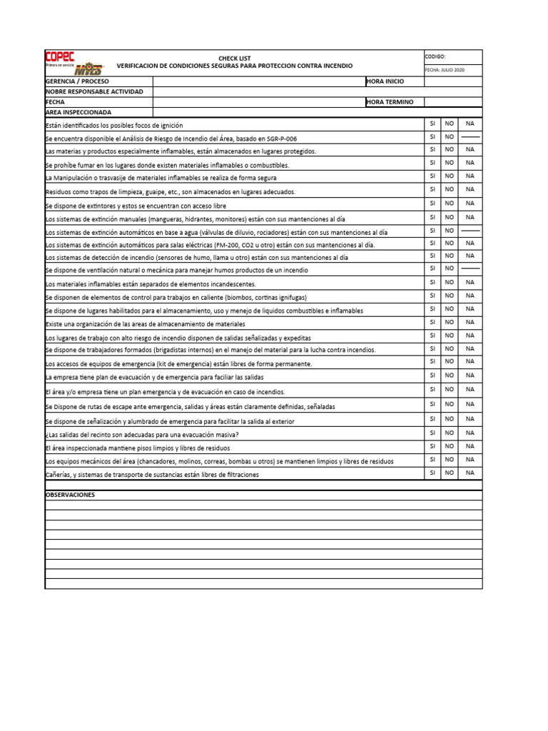 Check List Incendio Formato SIGO-I-018 | PDF