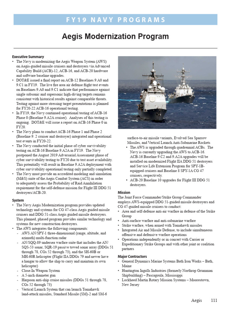 2019 AEGIS Modernisation Programs | PDF | Naval Warfare | Military Science