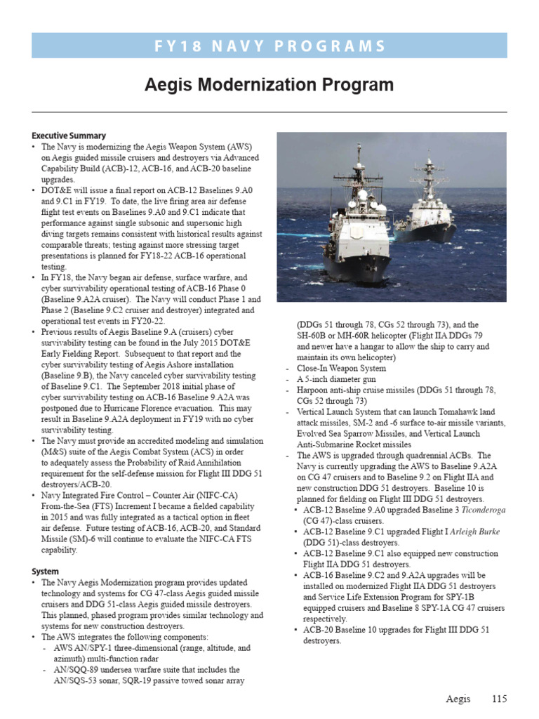 2018 AEGIS Modernisation Programs | PDF | Naval Warfare | Military ...