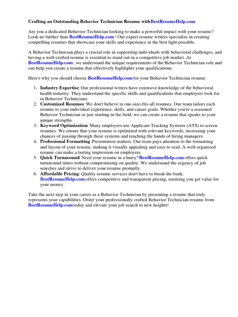 Behavior Technician Resume Tips & Services | PDF | Résumé | Mental Health
