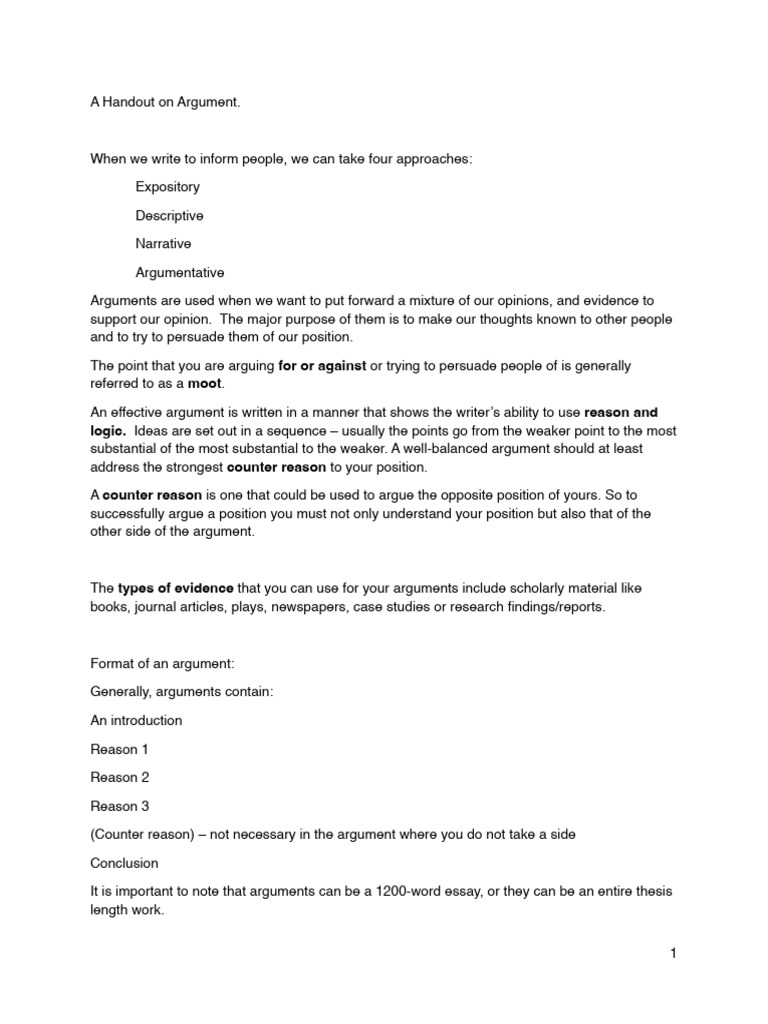 A Handout On Argument | PDF | Argument | Evidence