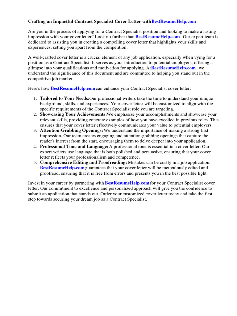 Contract Specialist Cover Letter Examples | Download Free PDF | Résumé ...