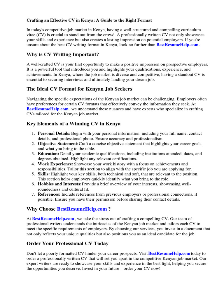 CV Writing Format in Kenya | PDF | Résumé | Essays