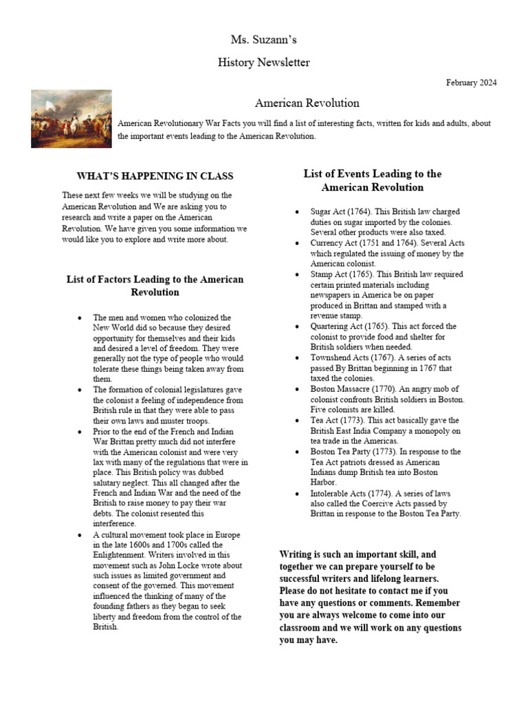 History Newsletter | PDF | American Revolution | British Colonization ...