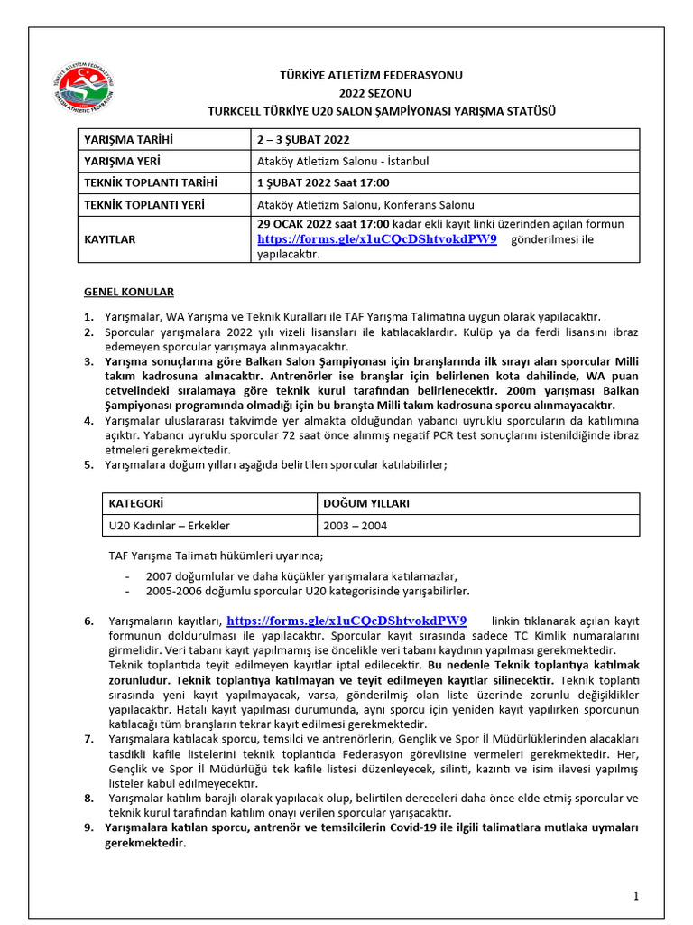 U20 Salon Samp 2 3 Subat Statu | PDF