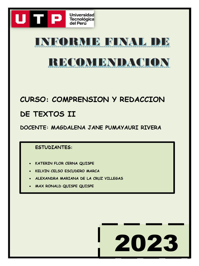 S07Virtual - El Informe de Recomendación PC1 | PDF | zoo