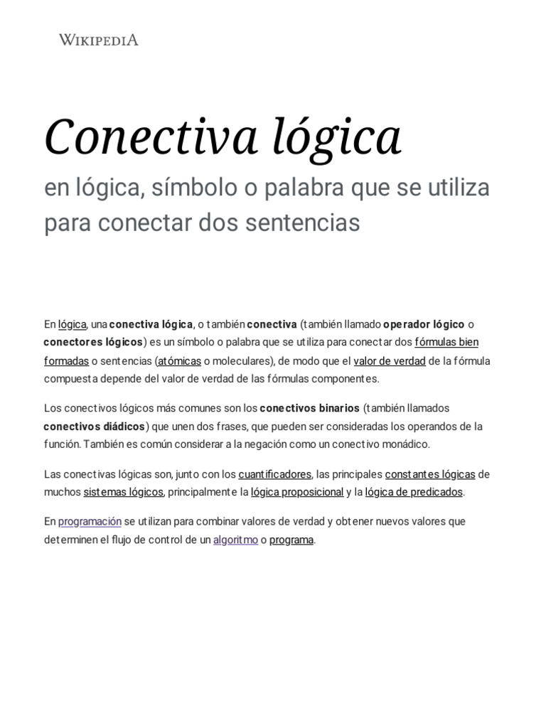 Conectiva Lógica - Wikipedia, La Enciclopedia Libre | PDF | Semántica ...