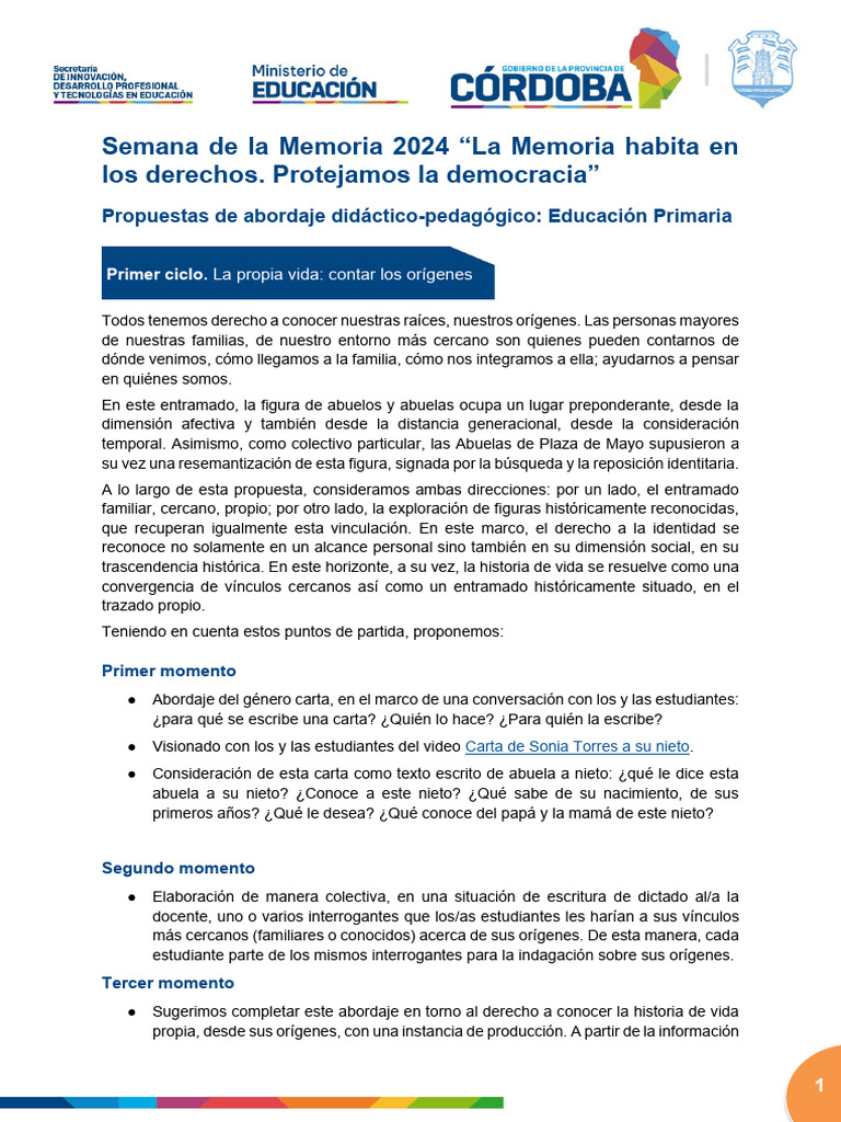 Semana de La Memoria Educacion Primaria | PDF | Memoria