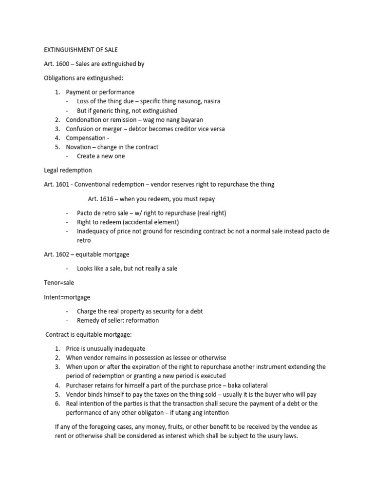 EXTINGUISHMENT OF SALE Notes | PDF | Security Interest | Repurchase ...