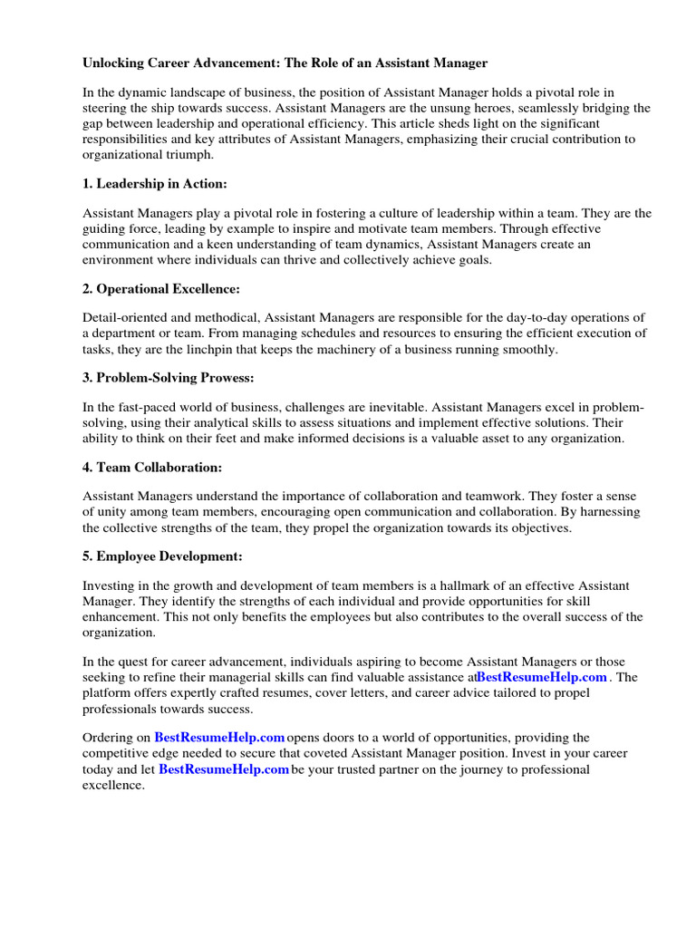 Assistant Manager Role & Skills Guide | PDF | Sales | Leadership