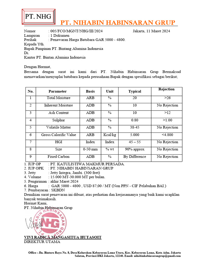 240311. FCO Suplay Batubara ke BAI. | PDF