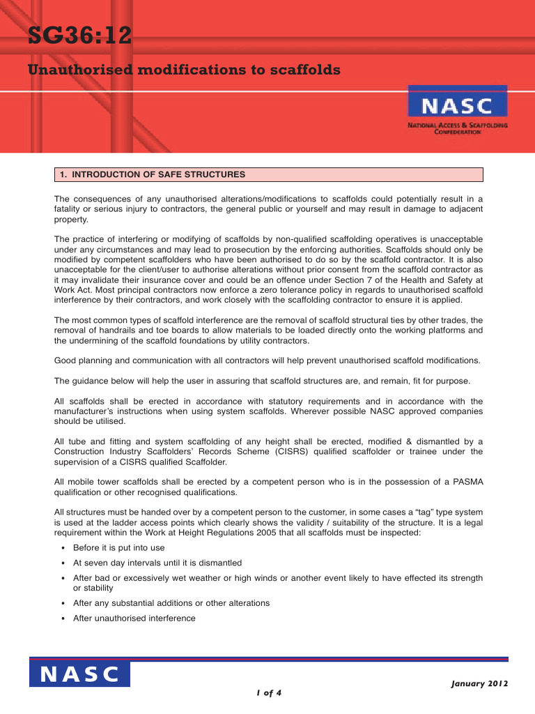 SG36 12 Unauthorised Modifications To Scaffolds Xa | PDF | Scaffolding ...