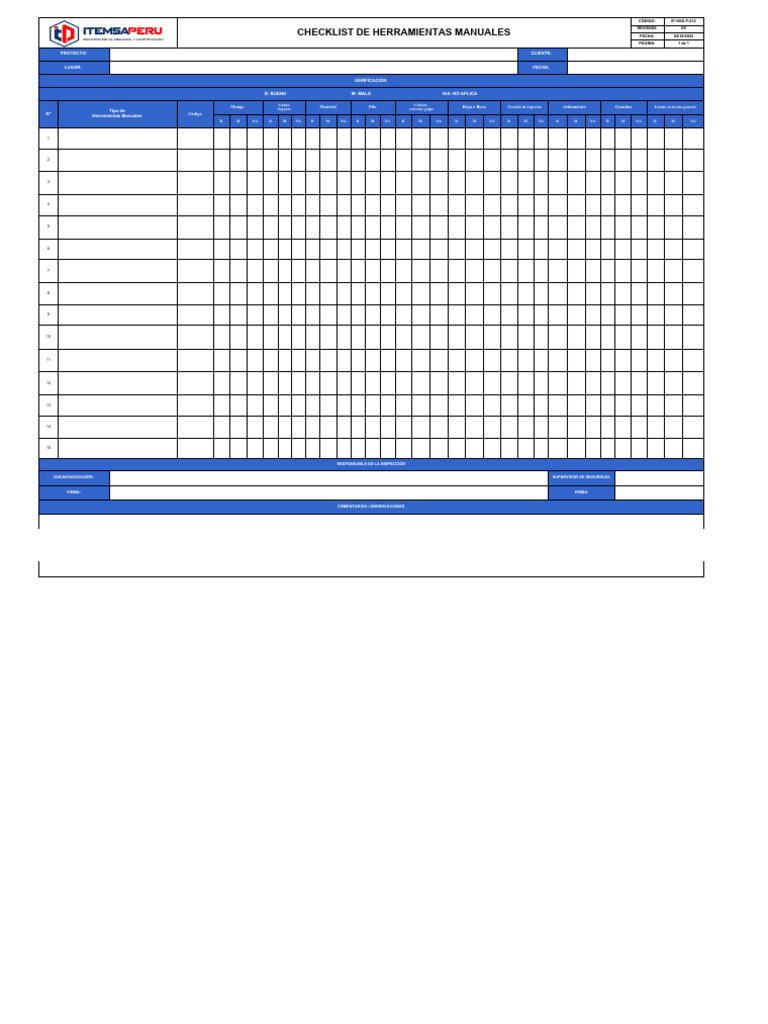 Ip Sgs F 012 Checklist De Herramientas Manuales Pdf 