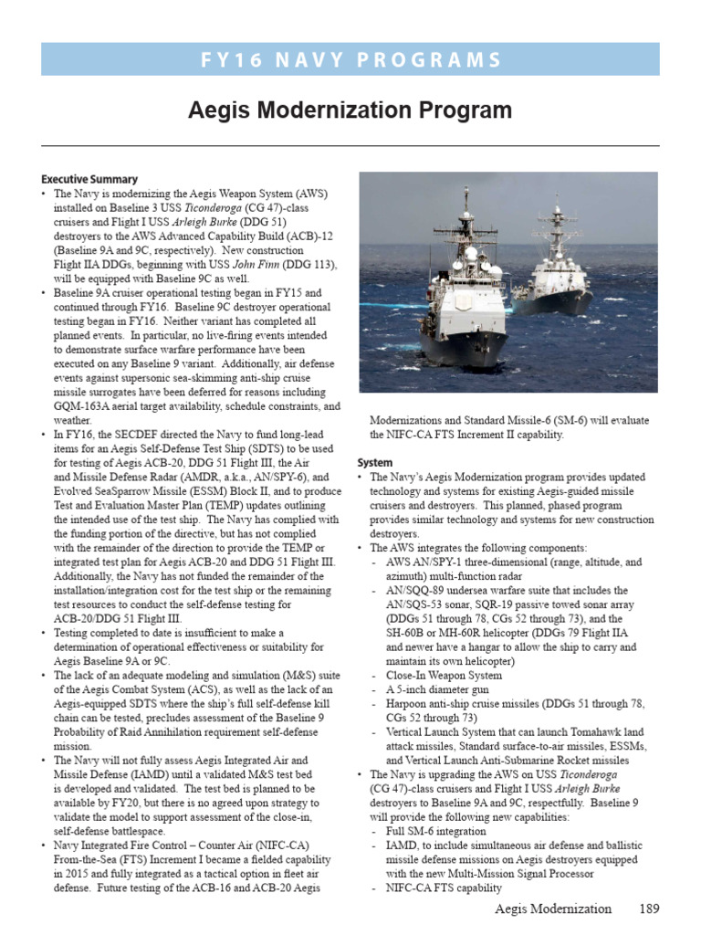 2016 AEGIS Modernisation Programs | PDF | Naval Warfare | Military ...