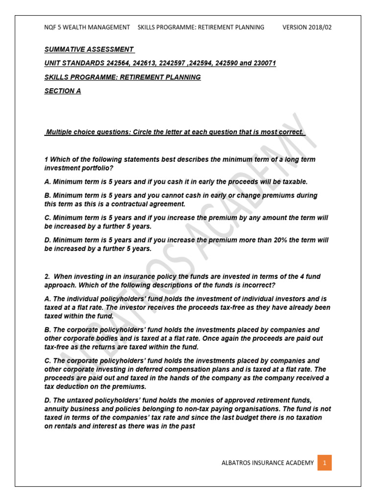 Retirement Planning Assessment Questions | PDF | Recession | Retirement
