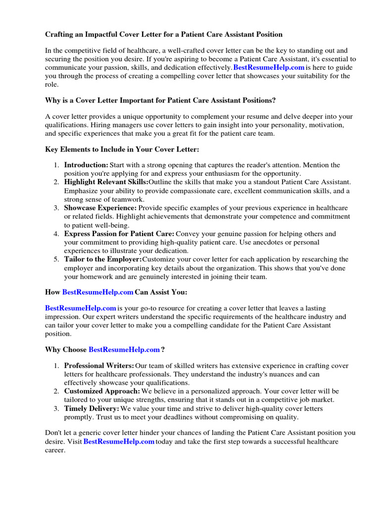 Patient Care Assistant Cover Letter Guide | PDF | Health Care | Résumé