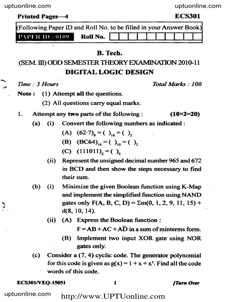 Ecs-301 Digital Logic Design 2010-11 | PDF | Logic Gate | Electronic Design