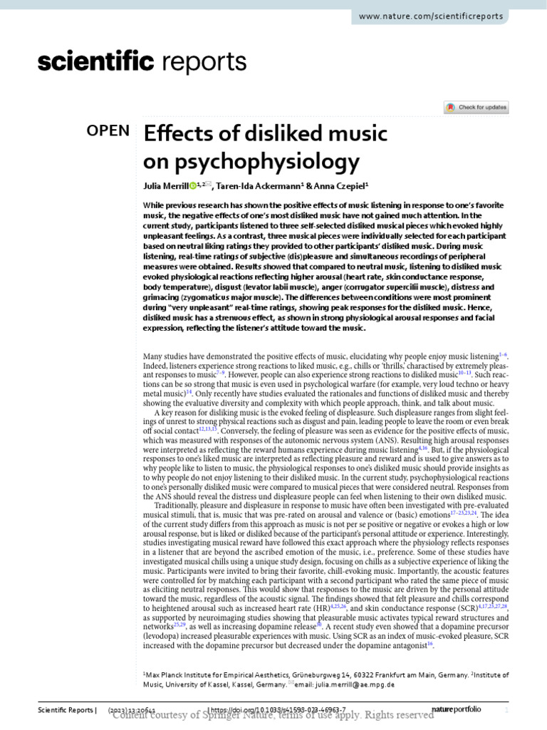 Effects of Disliked Music On Psychophysiology | PDF | Science & Mathematics