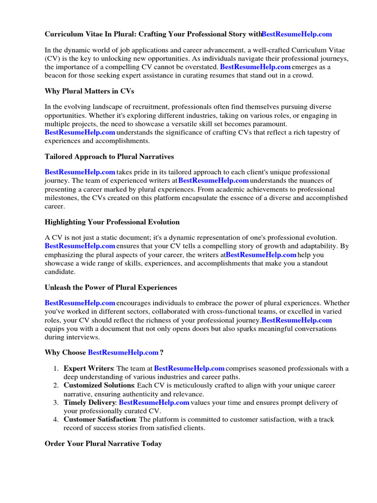 Curriculum Vitae in Plural | PDF | Curriculum | English Language