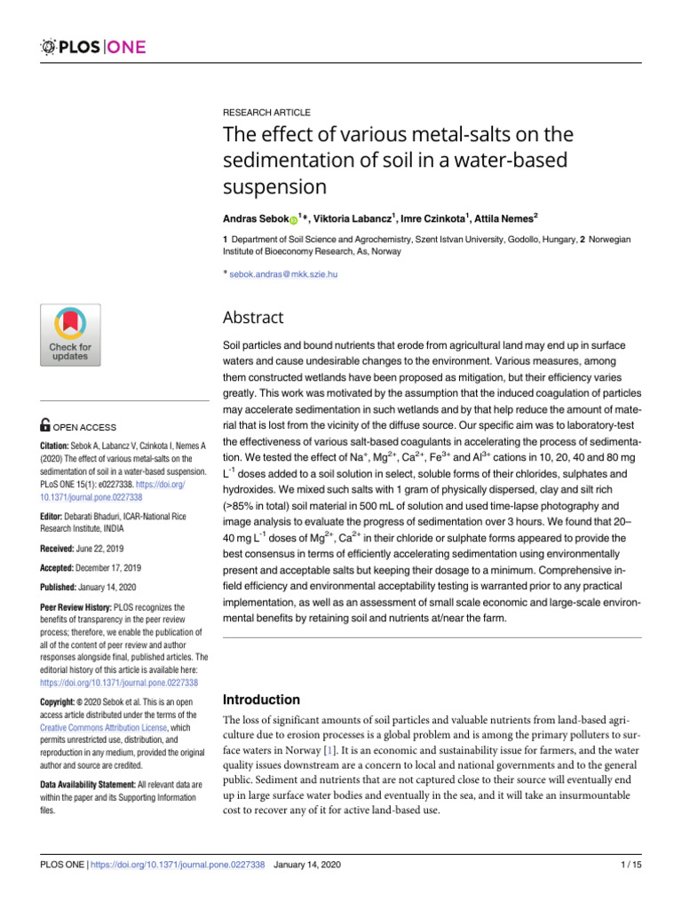 The Effect of Various Metal-Salts On The Sedimenta | PDF | Soil | Colloid