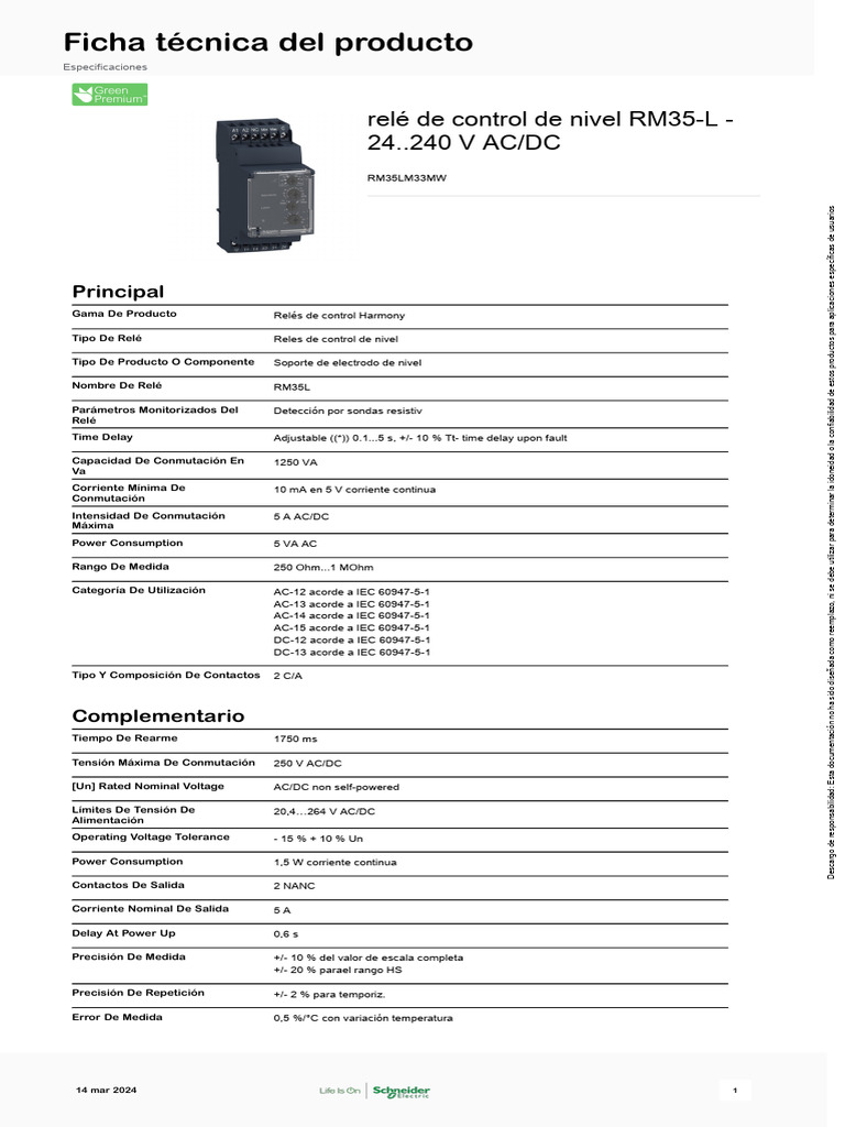 Schneider Electric - Zelio-Control - RM35LM33MW | PDF | Relé | Tornillo