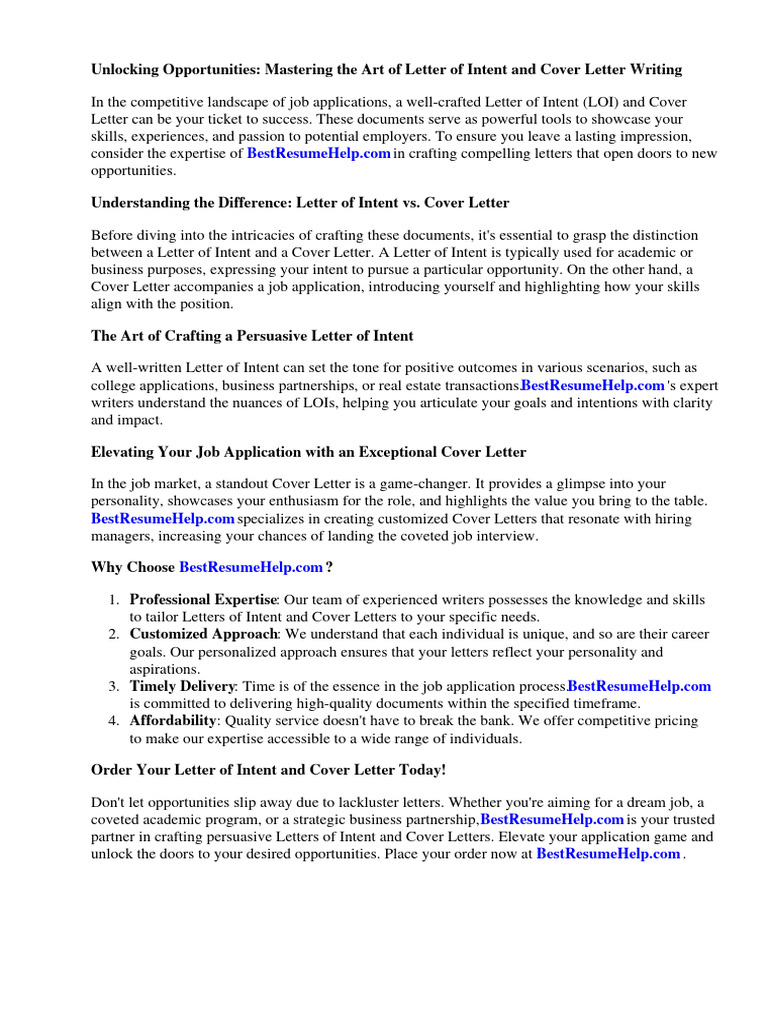 Letter of Intent and Cover Letter | PDF | Job Interview | Information