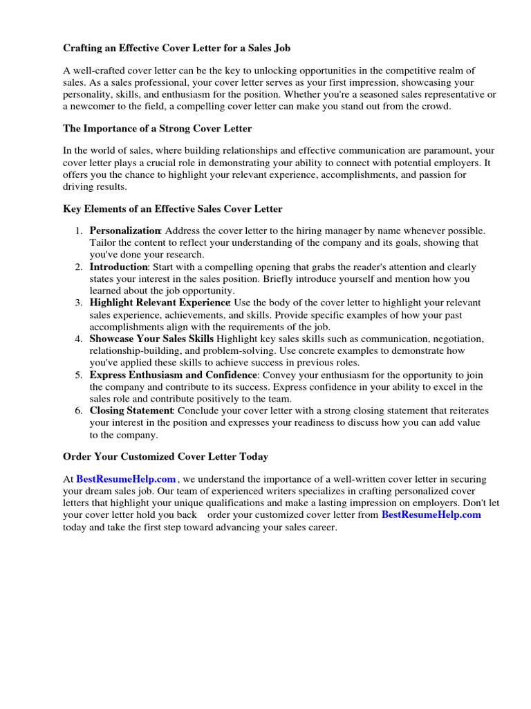 Cover Letter For Sales Job | PDF | Sales | Employment