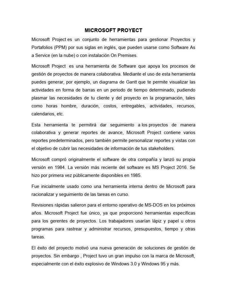 Microsoft Proyect | PDF | Informática | Ingeniería de software