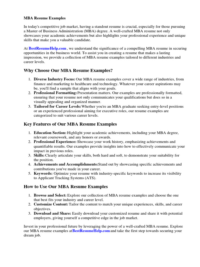Mba Resume Examples | PDF | Résumé | Master Of Business Administration