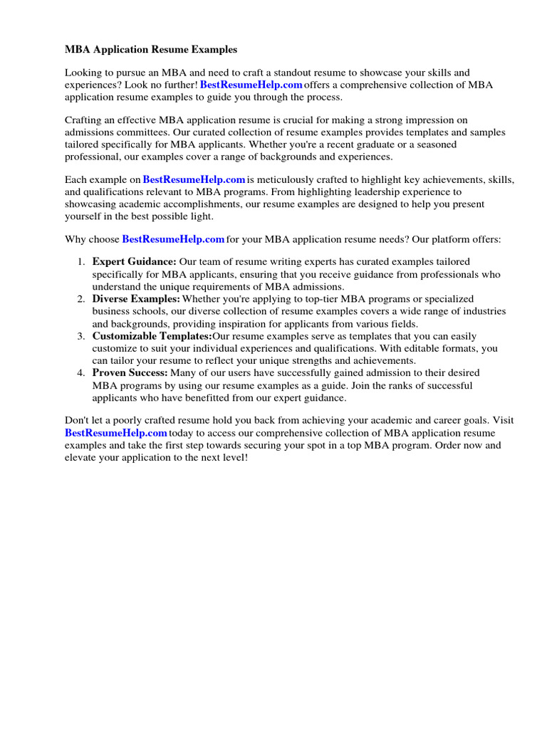 Mba Application Resume Examples | PDF | Résumé | Master Of Business ...