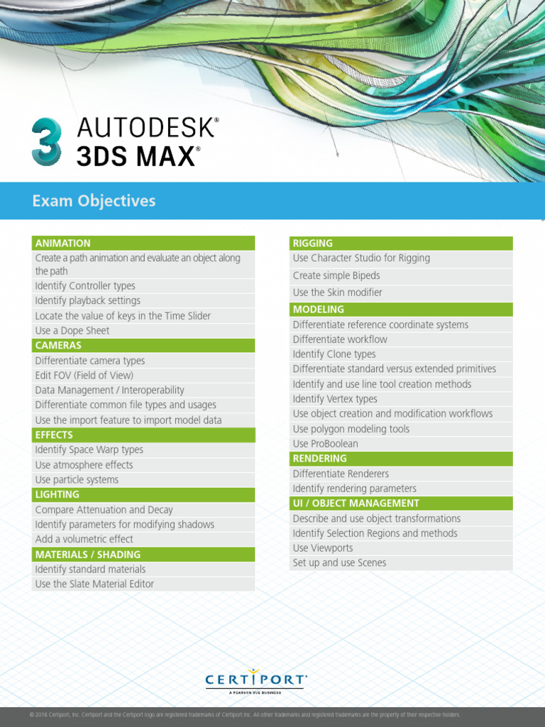 ACP_3ds_Max_Exam_Objectives | PDF | Autodesk 3ds Max | Rendering (Computer Graphics)