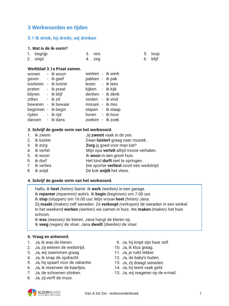 Van A Tot Zin - Antwoordenboek H3 Def | PDF