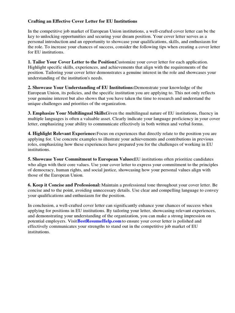 Cover Letter For Eu Institutions | PDF | European Union | Multilingualism Cover Letter For Eu Institutions | PDF | European Union | Multilingualism