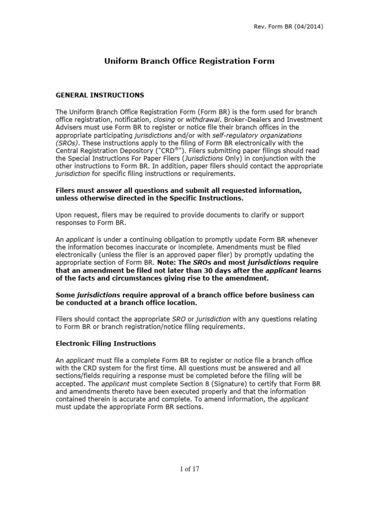 form BR | PDF | Financial Adviser | Securities (Finance)