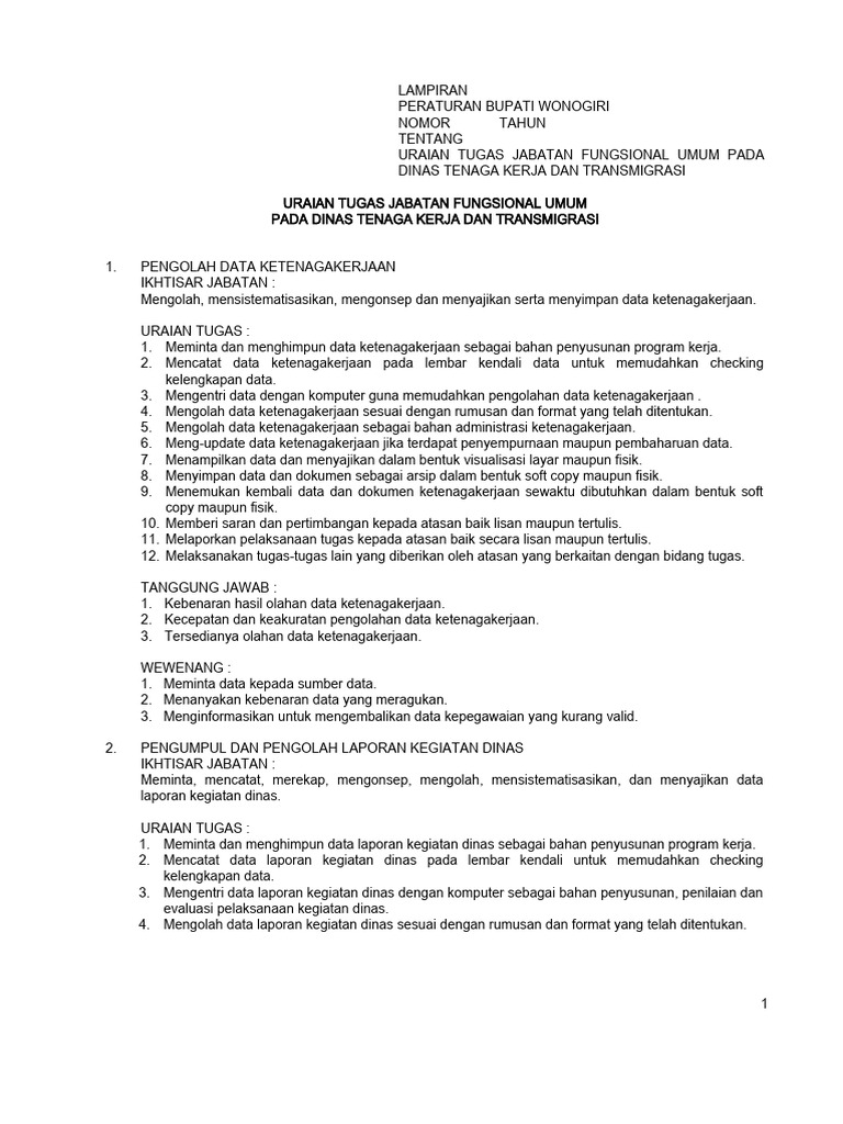 Uraian Tugas Fungsional Disnaker | PDF | Bisnis | Pengelolaan Keuangan & Uang
