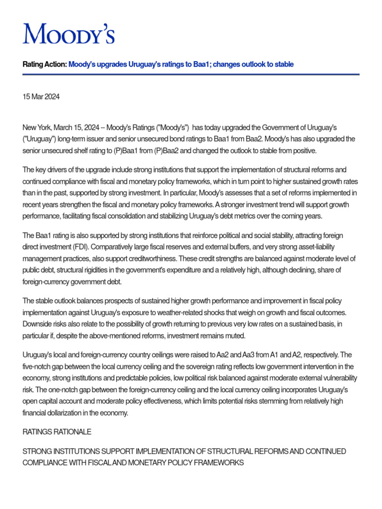 Informe Moodys | PDF | Moody's Investors Service | Credit Rating