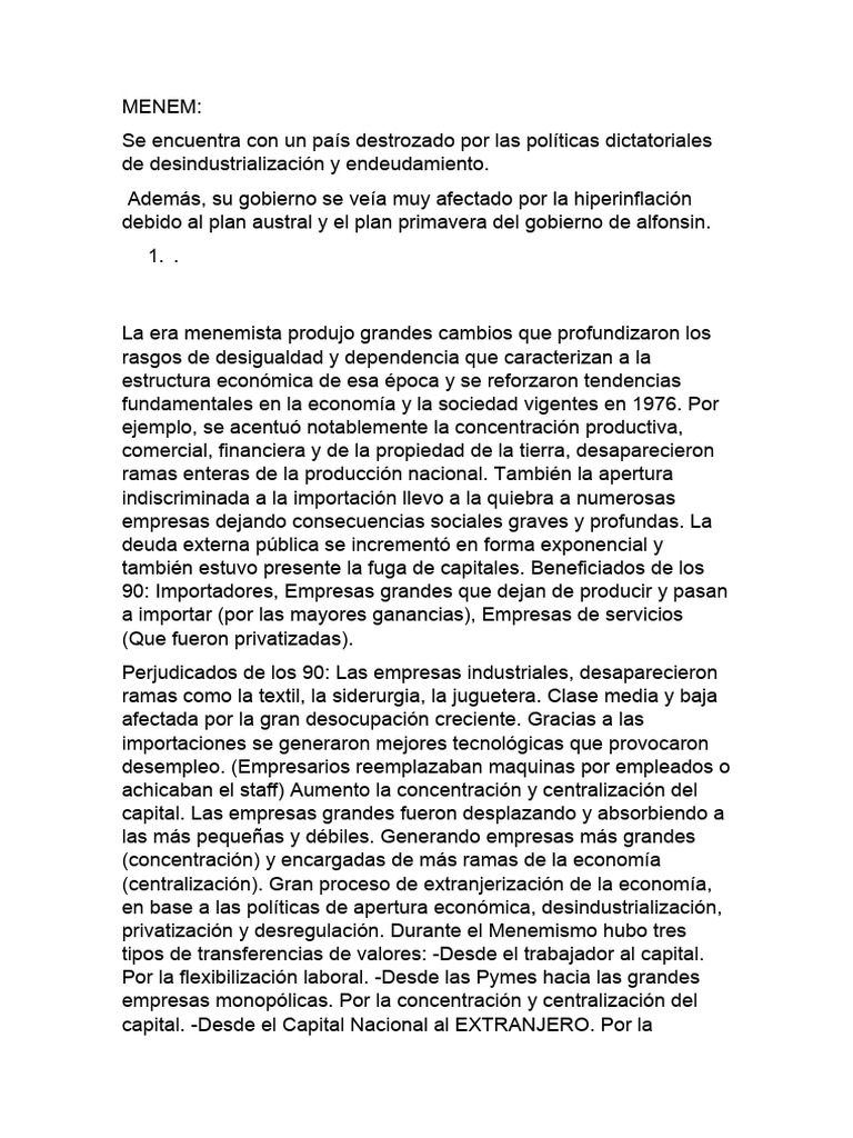 MENEM | PDF | Desempleo | Deuda