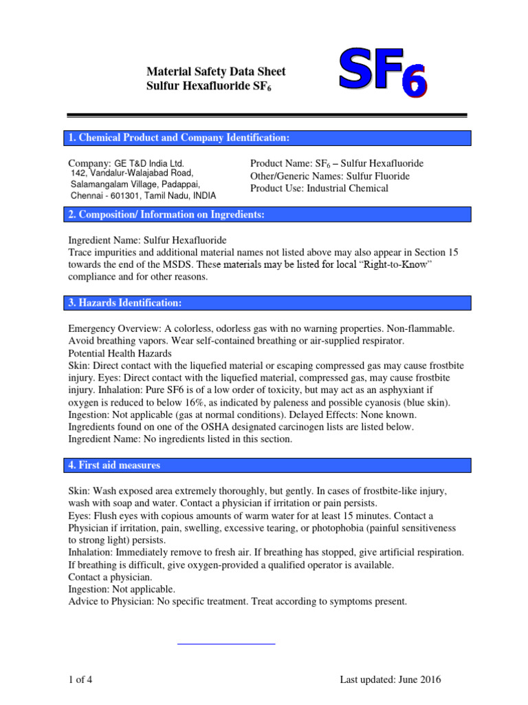 SF6 Gas Safety Data Sheet | PDF | Fires | Firefighting