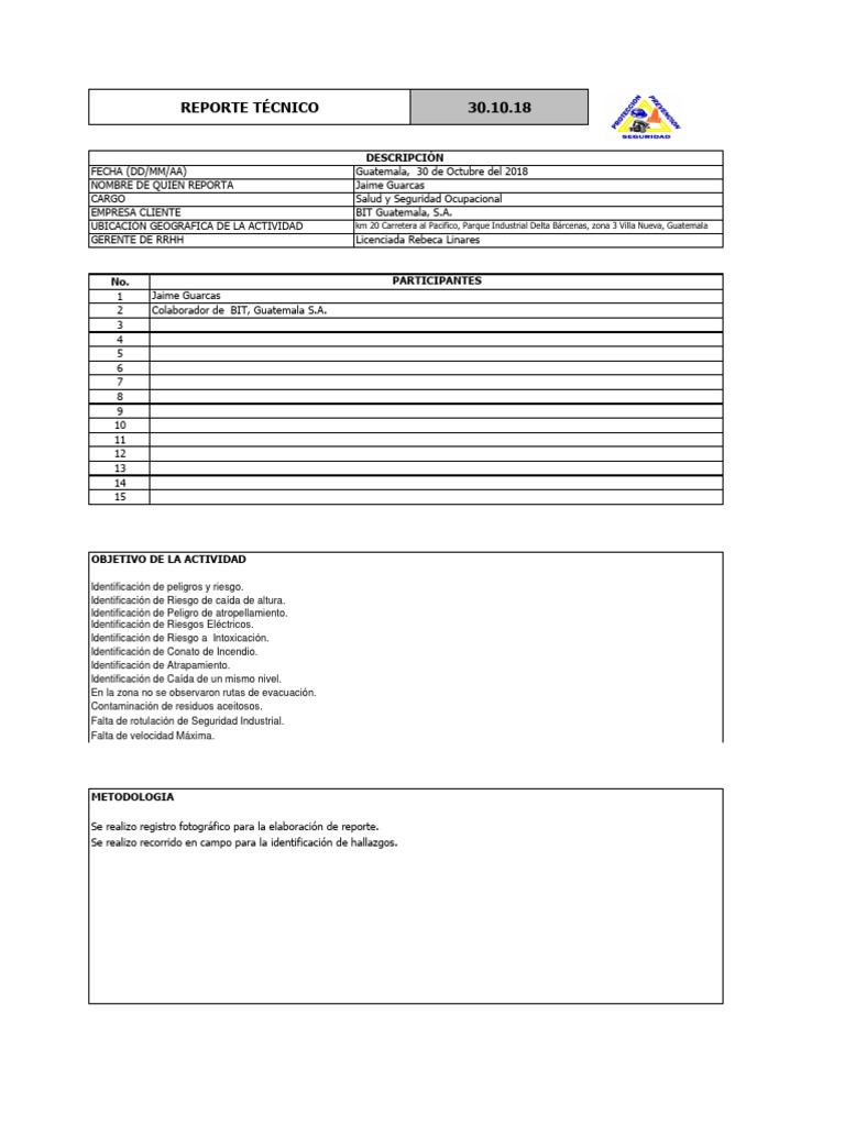 REPORTE DE IDENTIFICACION DE RIESGOS Y PELIGROS 30-10-2018 | PDF