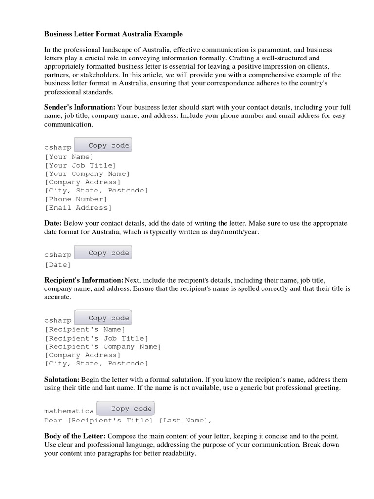 Business Letter Format Australia Example | PDF