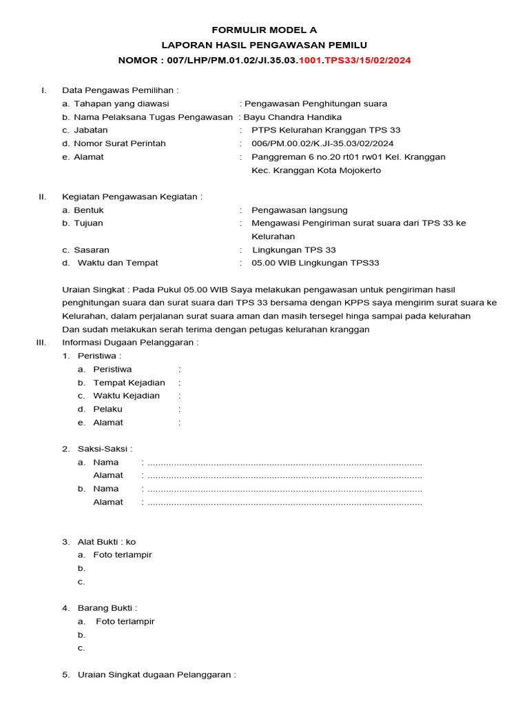 Form A Kosong Ptps33 | PDF