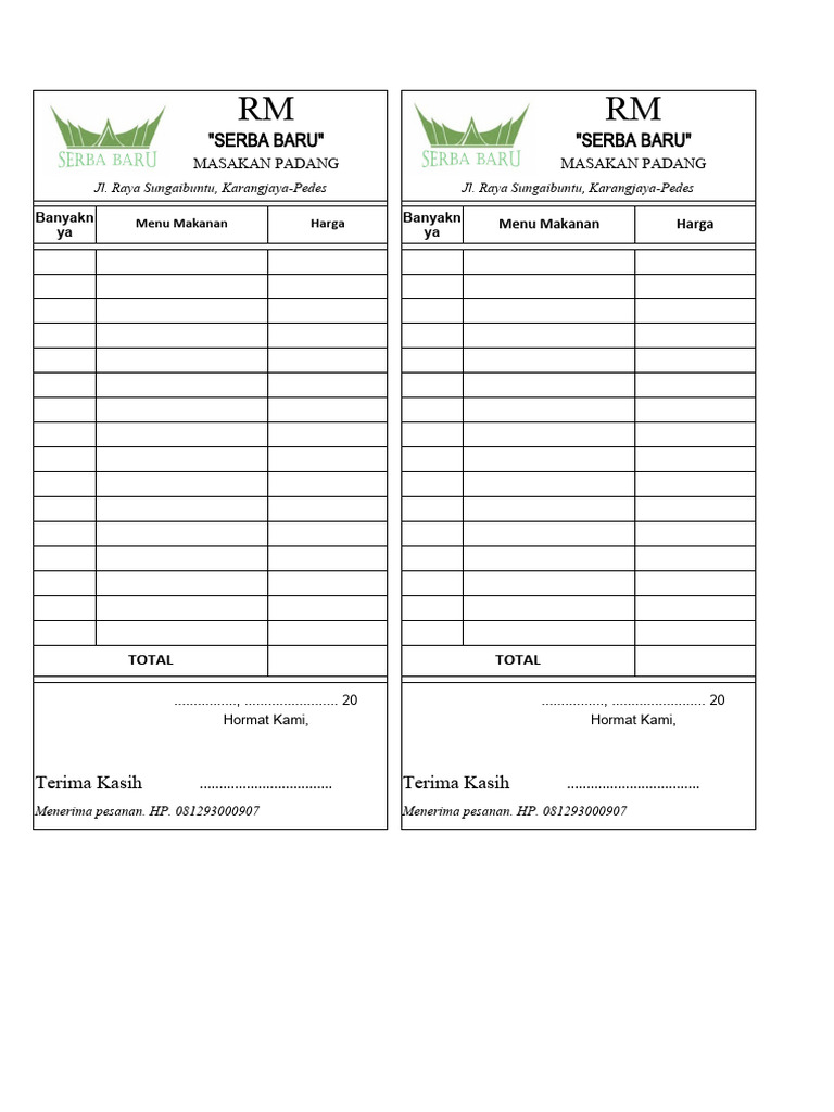 Nota Nasi Padang | PDF