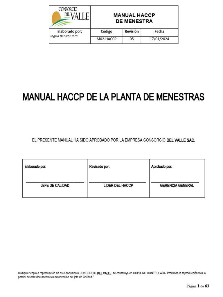 Manual Haccp Menestra Rev1 | PDF | Análisis de Riesgo y Puntos Críticos ...