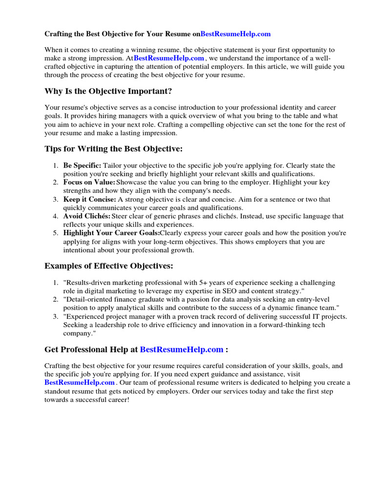 Best Objective For Resume | PDF | Résumé | Experience