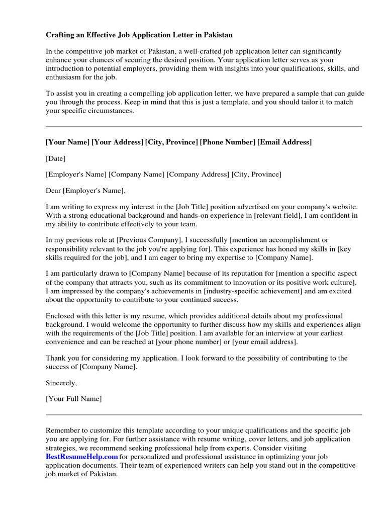 Job Application Letter Sample in Pakistan | PDF | Résumé | Recruitment